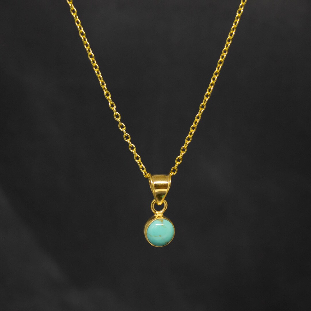 Gold and Turquoise Pendant, Round Turquoise Pendant, Simple Turquoise ...