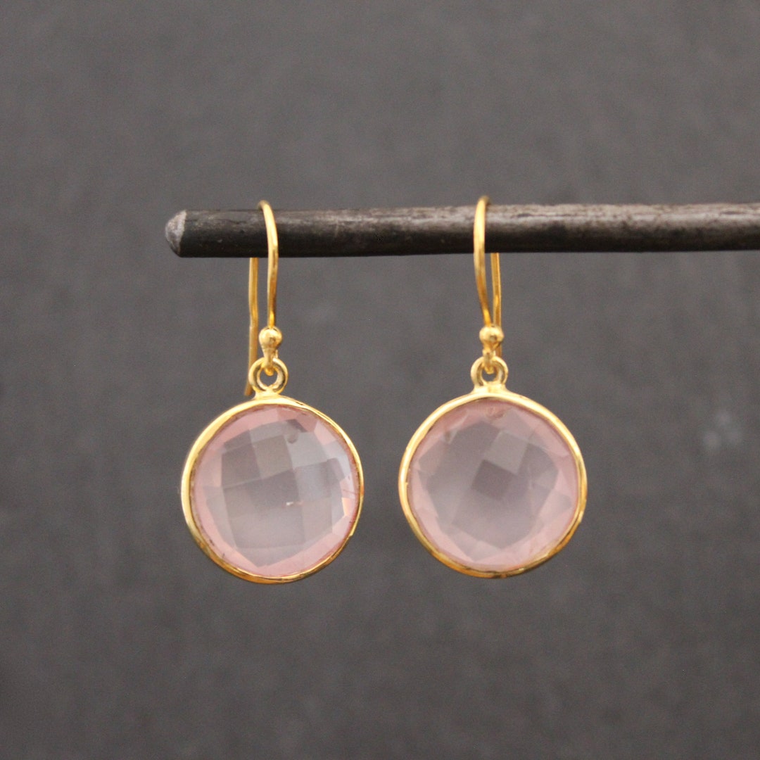 Rose Quartz Earrings, Gold and Rose Quartz Earrings, Gold Drop Earrings ...