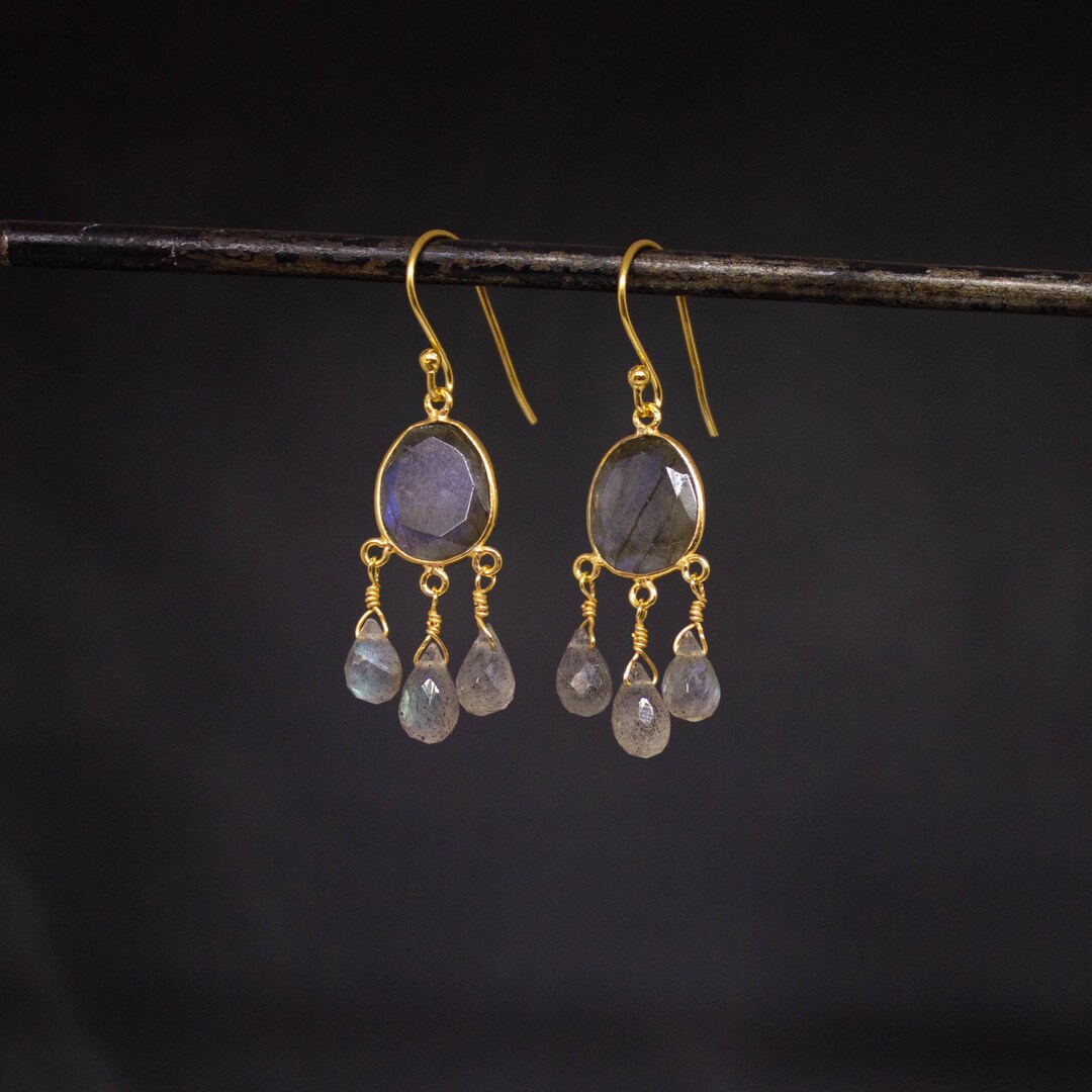 Labradorite and Gold Earrings, Gemstone Drop Earrings, Chandelier Drops ...