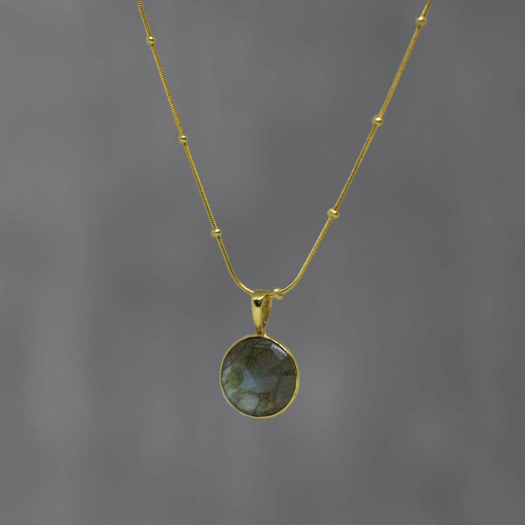 Labradorite and Gold Pendant, Round Gemstone Necklace, Layering ...