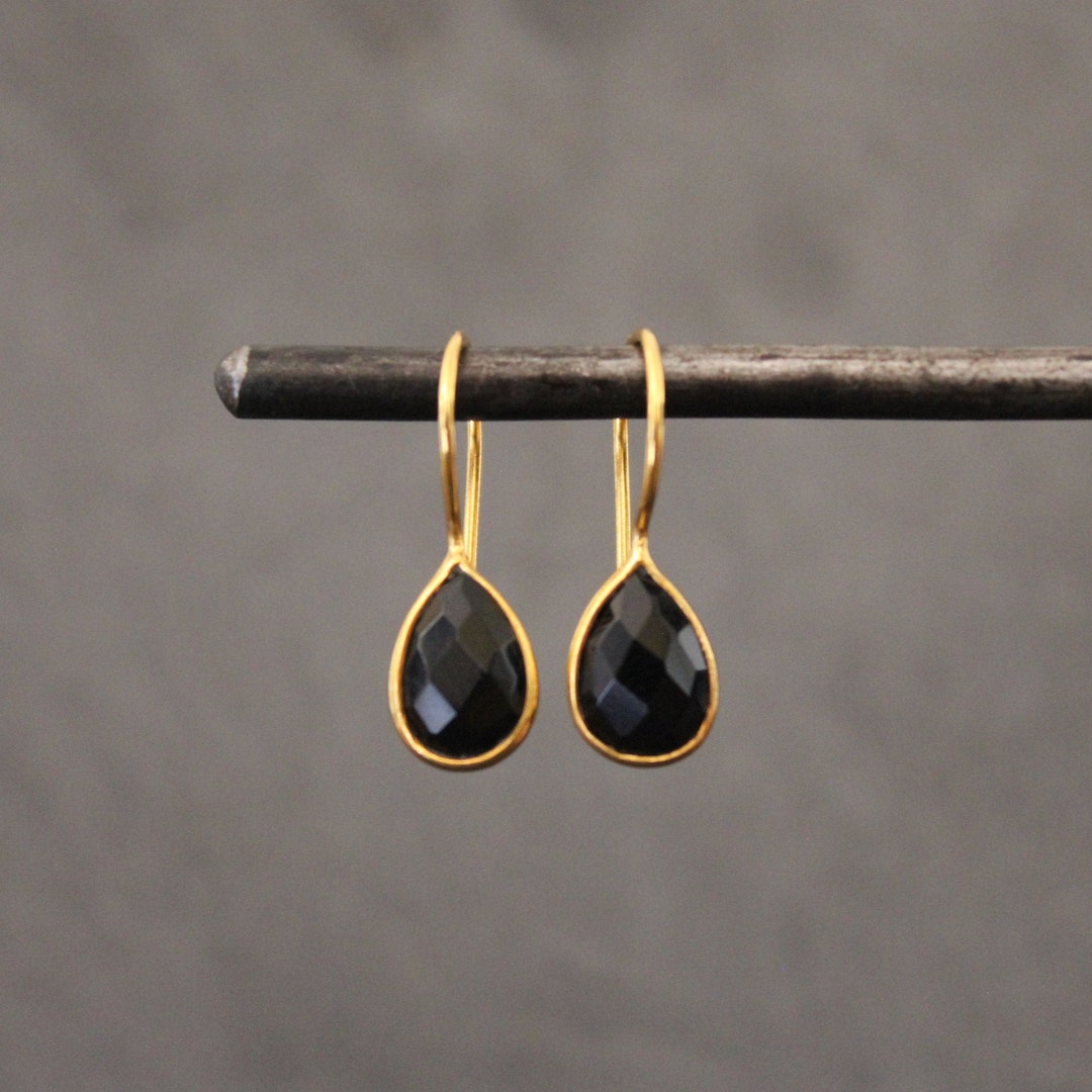 Onyx Earrings, Gold and Onyx Earrings, Gemstone Earrings, Black Onyx ...