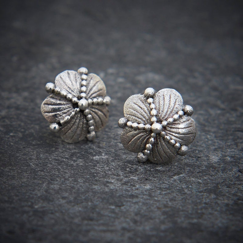 Silver Earrings Silver Studs Flower Earrings Simple | Etsy