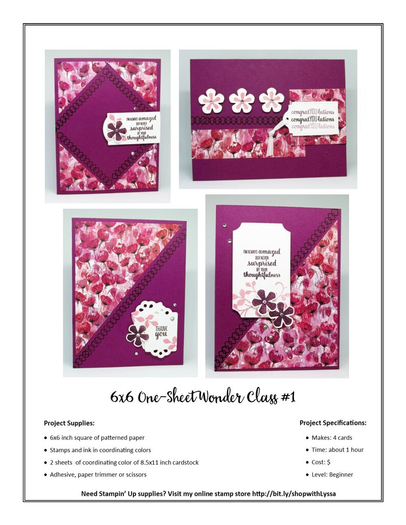 6x6 Paper One-sheet Wonder Cardmaking Class #1: Instant Digital Download for Rubber Stampers and ...