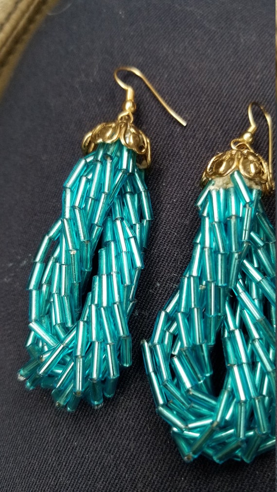 Vintage pierced earrings, blue - Gem