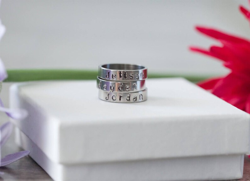 Stackable Rings Set - Personalized Ring - Mothers Rings - Hand Stamped ...