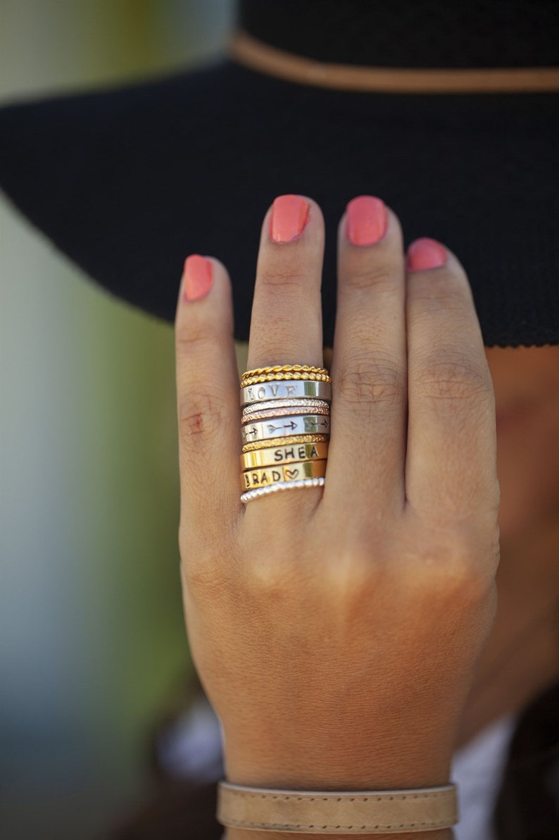 Stackable Rings Set - Personalized Ring - Mothers Rings - Hand Stamped ...