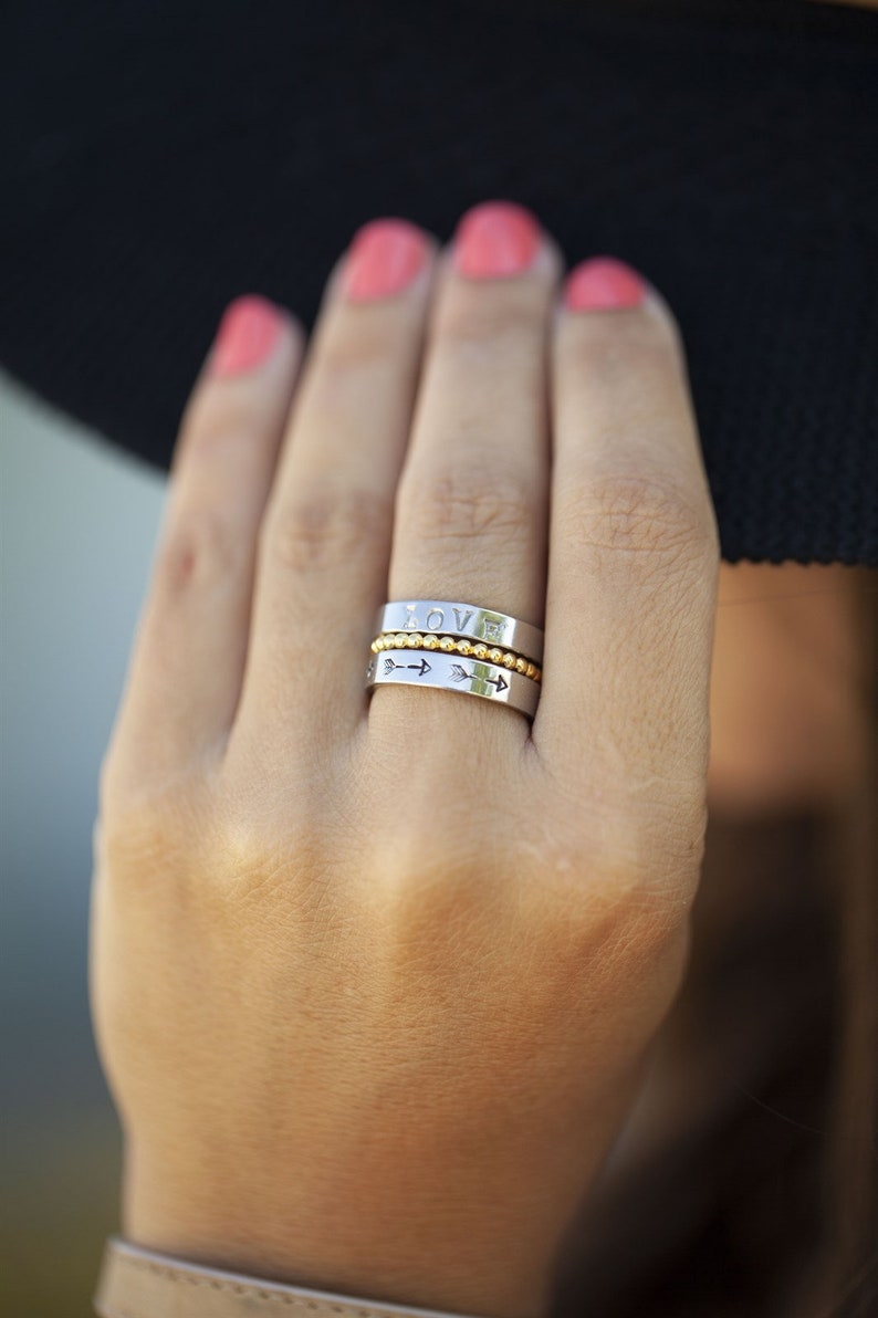 Stackable Rings Set Personalized Ring Mothers Rings Hand | Etsy