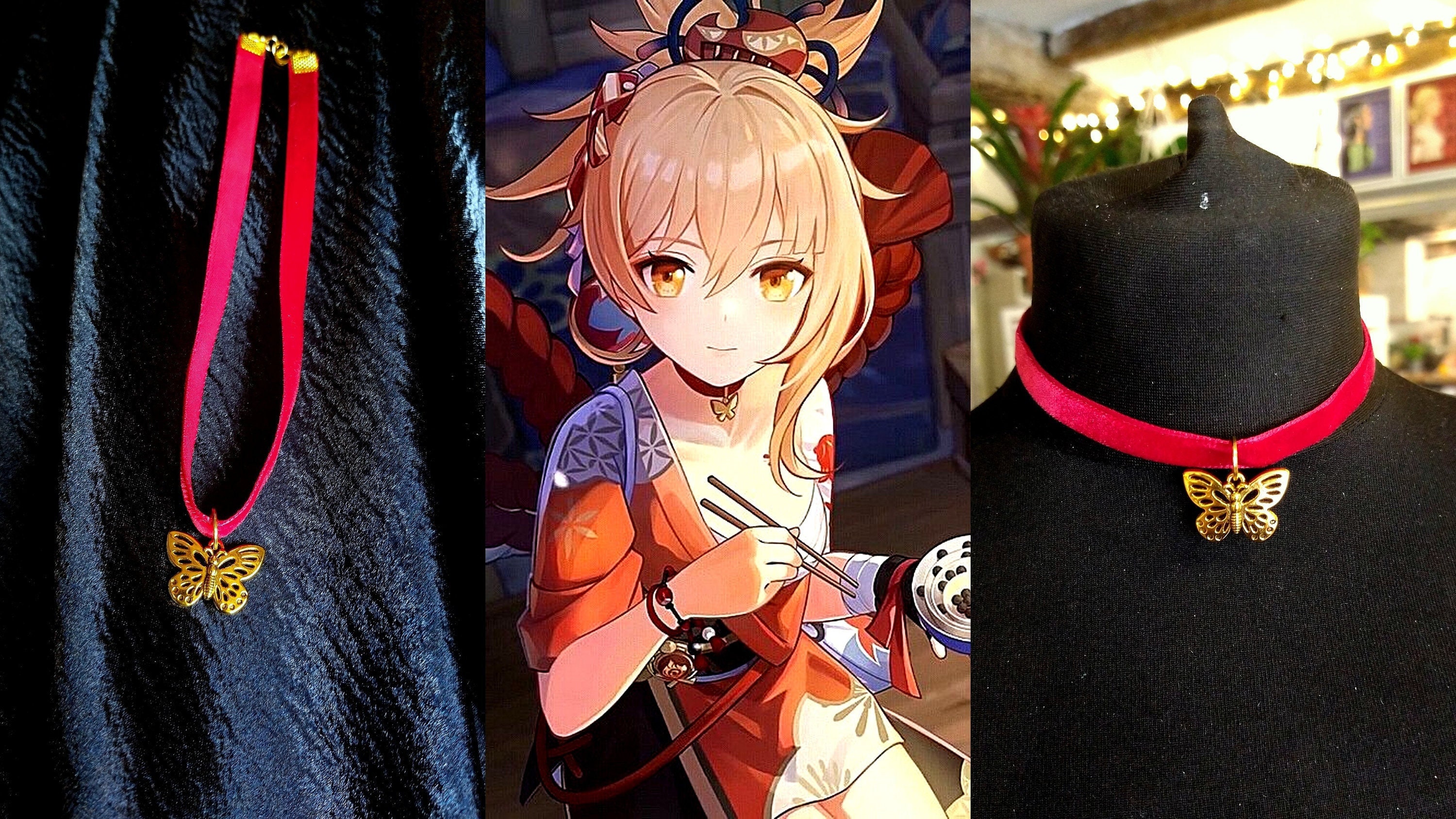 Yoimiya Inspired Gold Pyro Butterfly Necklace Genshin Impact - Etsy Canada