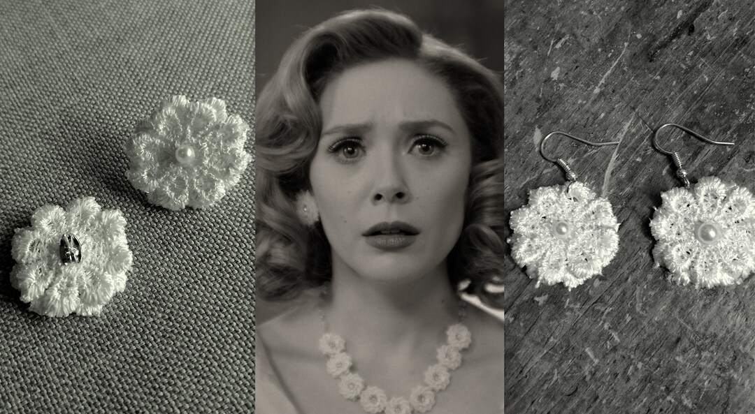 Wanda Maximoff Crochet/cotton Pearl Bead Flower EARRINGS Costume ...