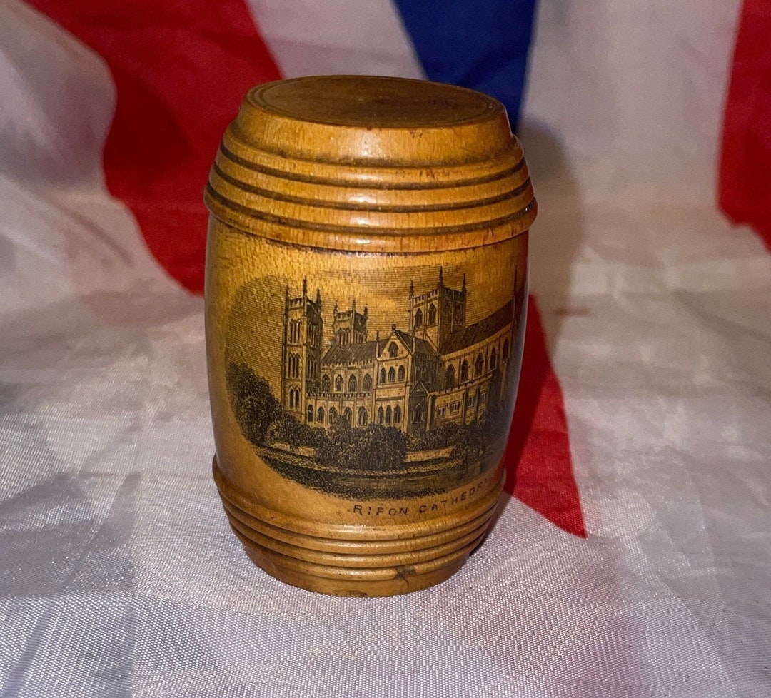 Antique Mauchline Ware Barrel Cotton Box, Ripon Cathedral. Circa 1880’s ...