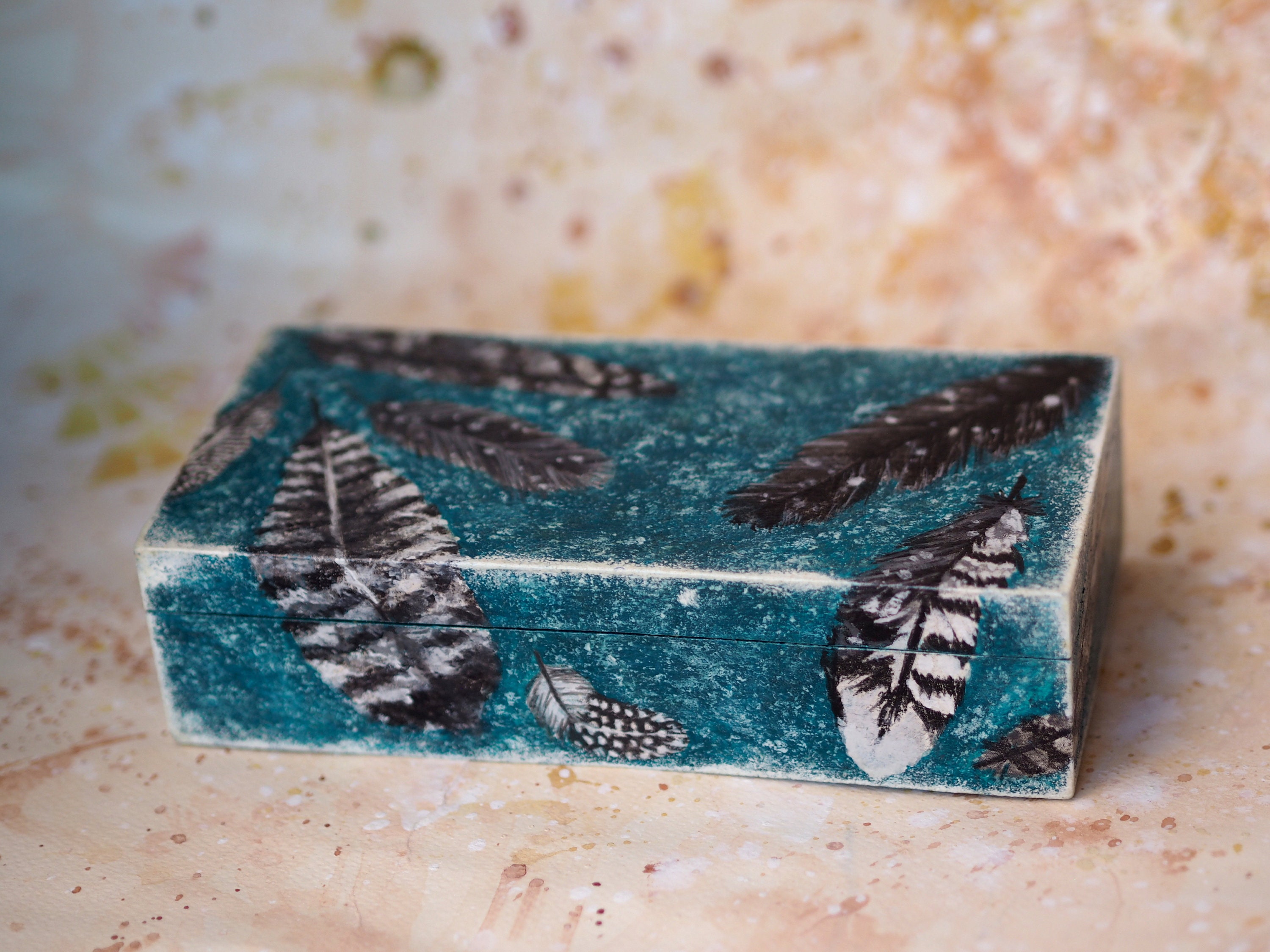 Feather Home Decor Bohemian Box Wooden Box With Feathers - Etsy