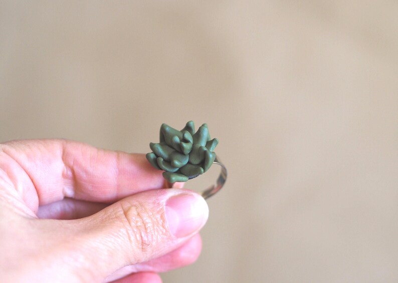 Mini Succulent Ring, Adjustable Polymer Clay Plant Jewelry, Green ...