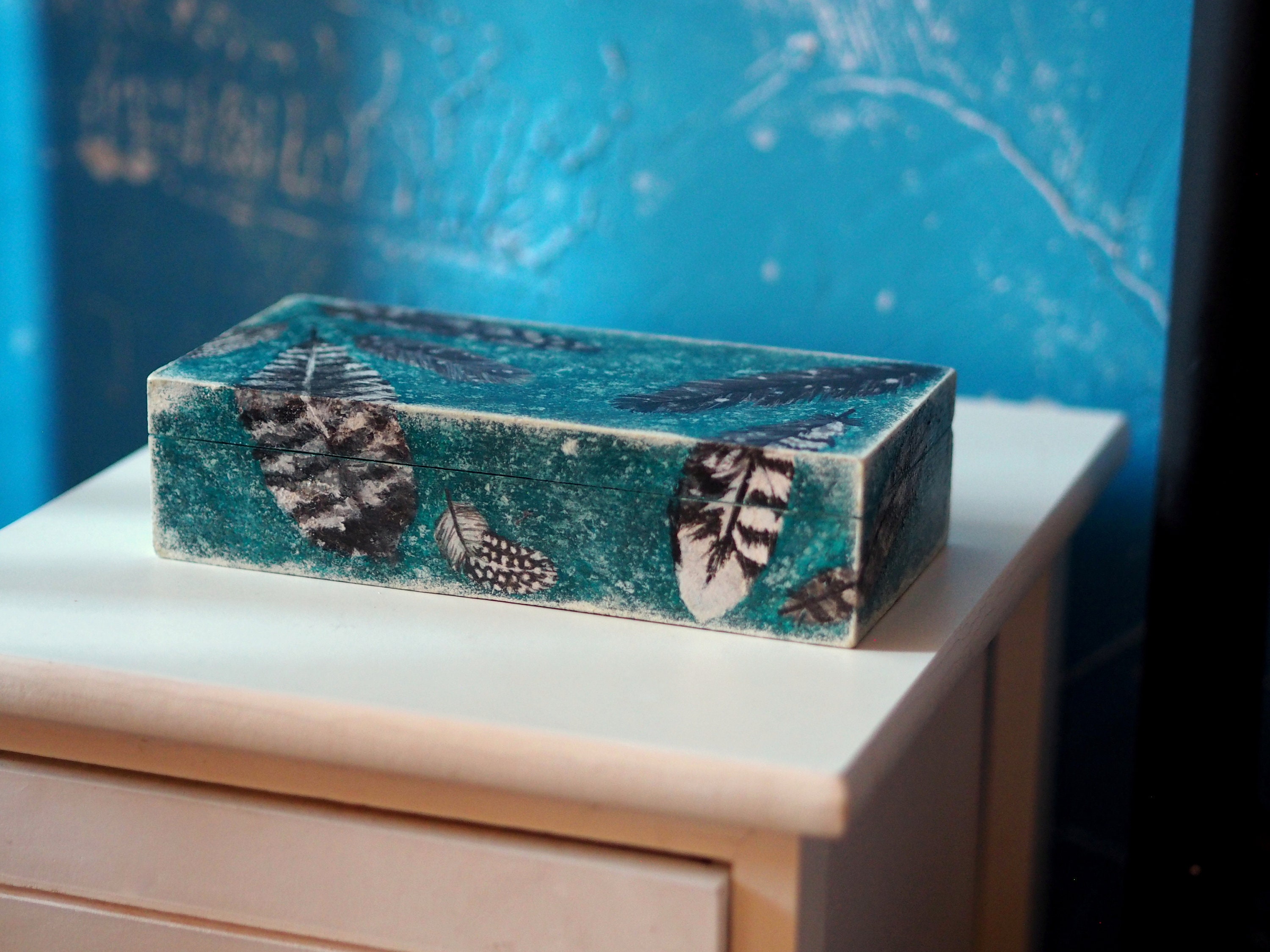 Feather Home Decor Bohemian Box Wooden Box With Feathers - Etsy