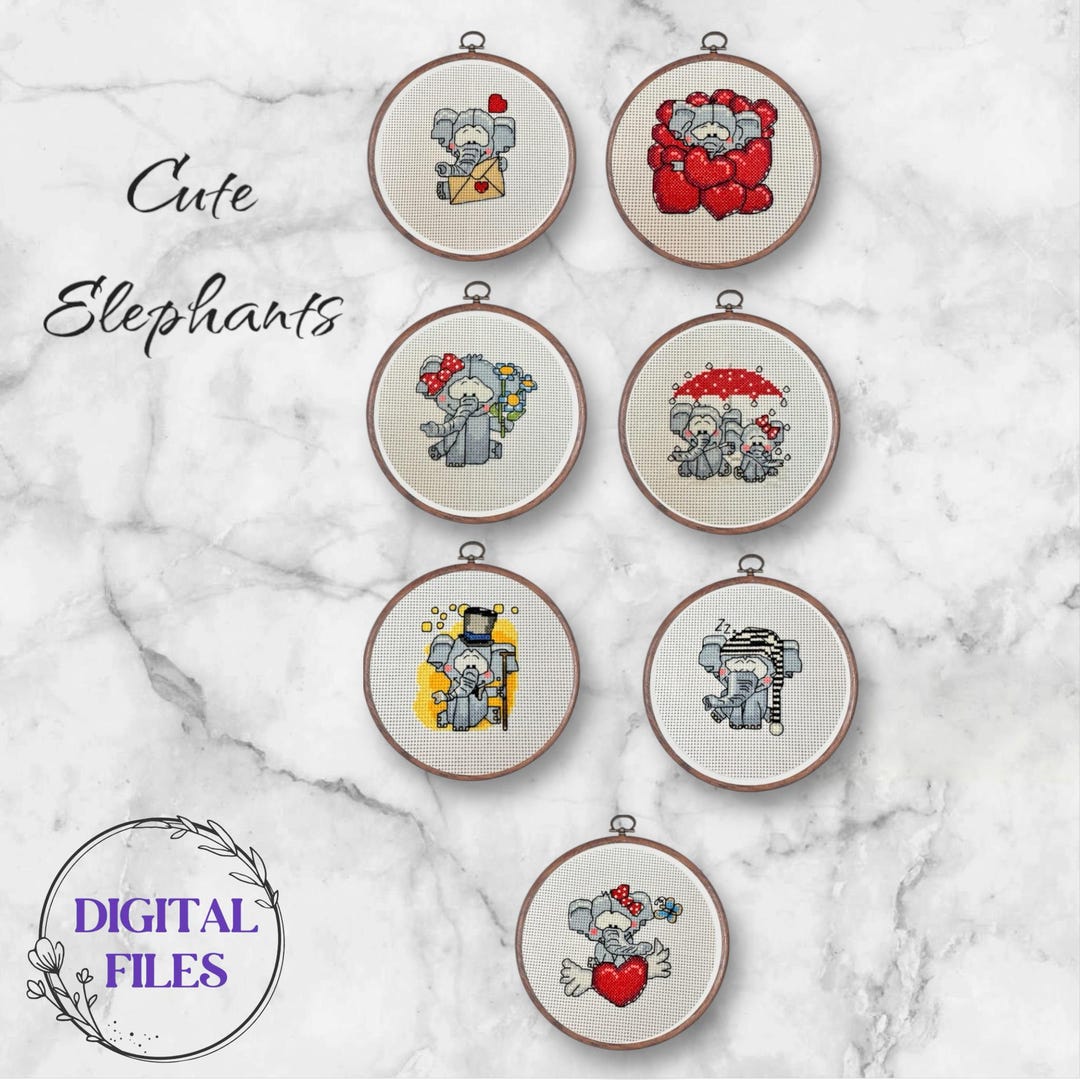Elephants Cross Stitch Patterns PDF || Full Set of 9 Charts || Digital ...