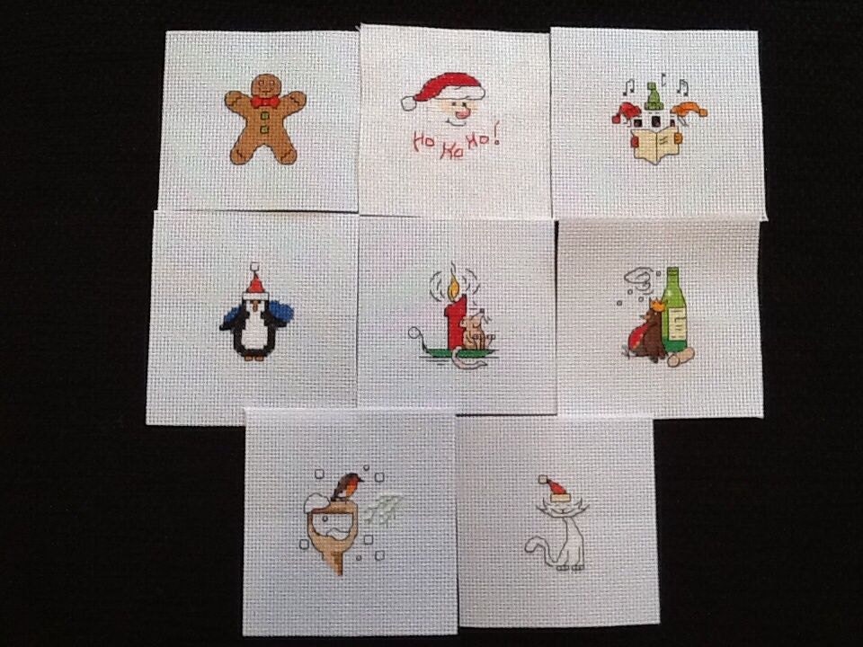 Set of 8 completed Cross Stitch-xmas Motiff / Card Topper Bundle Ideal ...