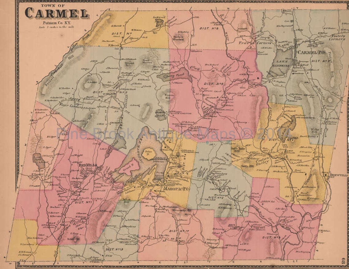 Town Carmel New York Antique Map Authentic Putnam County Decor | Etsy