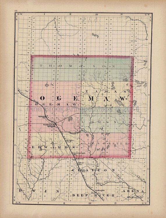 Ogemaw Iosco County Michigan Antique Map Authentic Michigan - Etsy