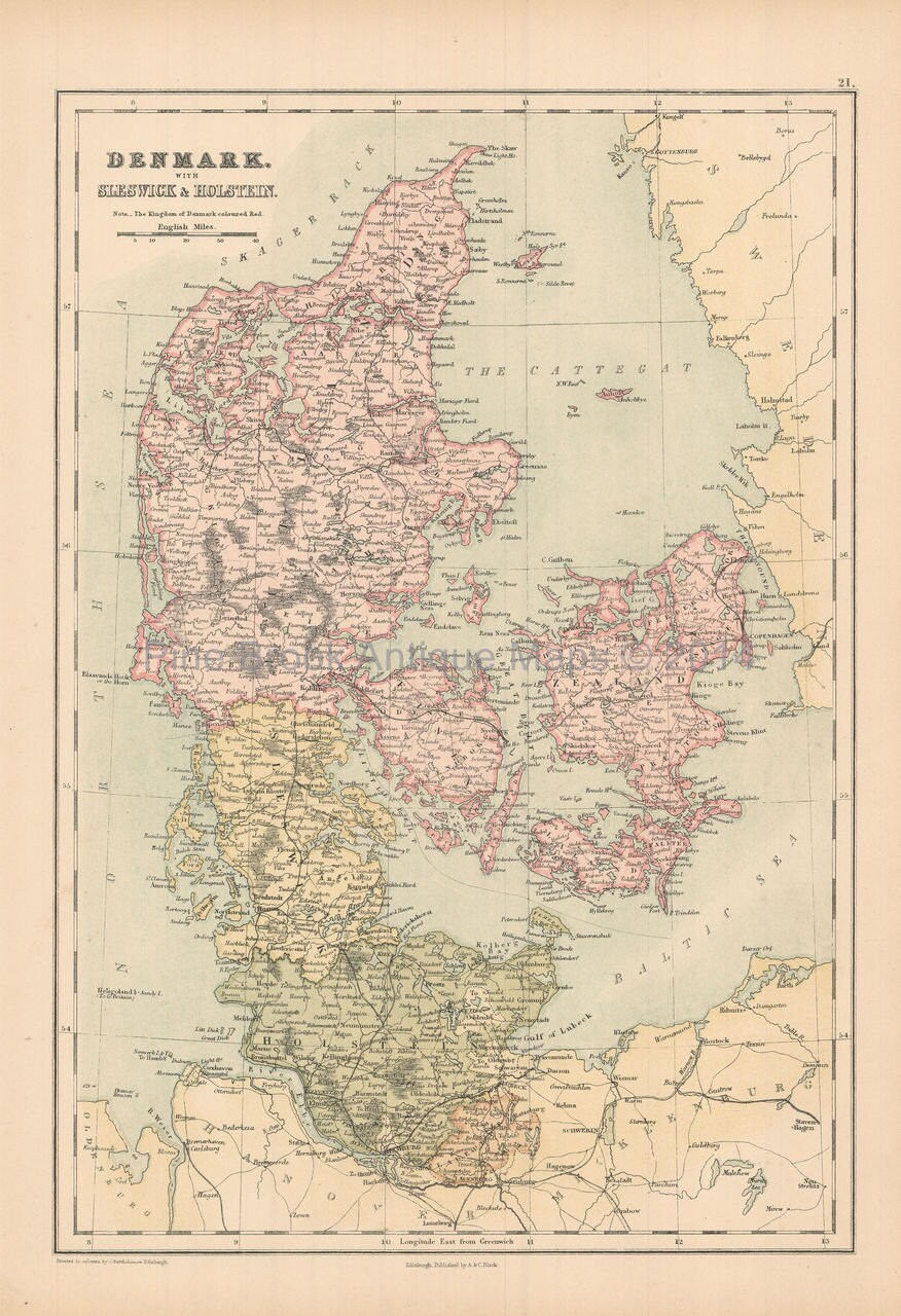 Denmark Antique Map Authentic Decor History Anniversary | Etsy