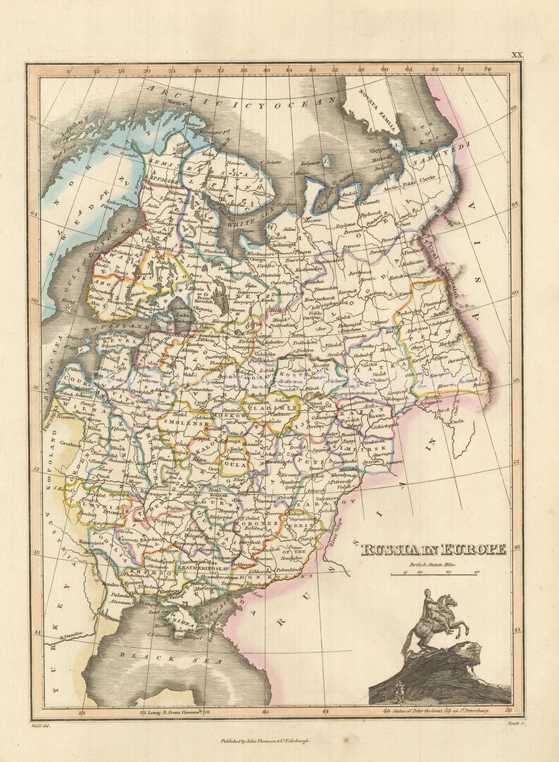 Russia Europe Antique Map Original Russian Decor History Housewarming ...