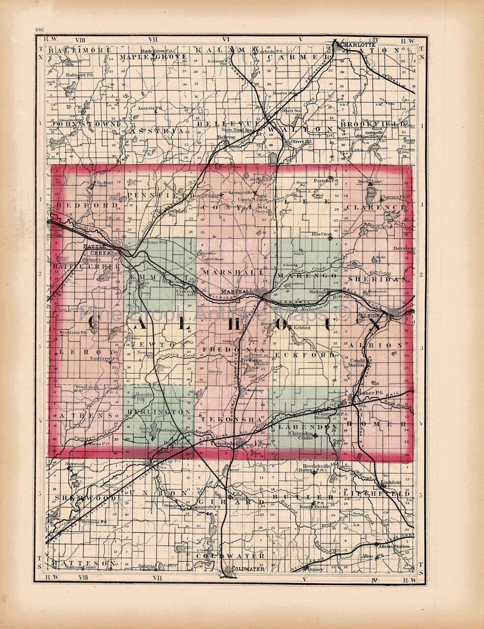 Jackson Calhoun County Michigan Antique Map Authentic Michigan - Etsy ...