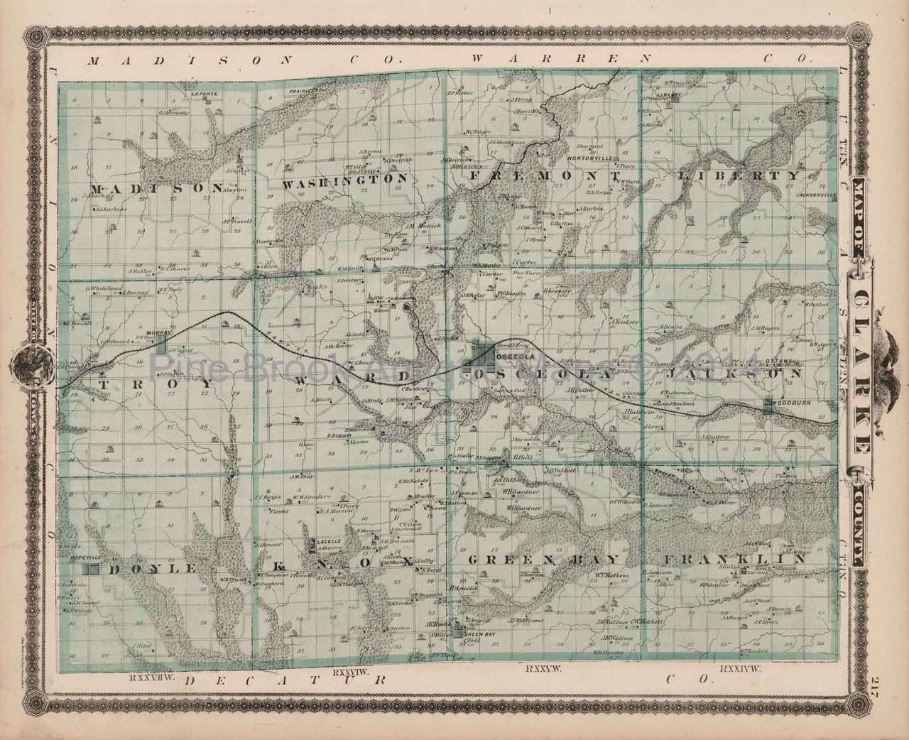 Clarke County Iowa Map Original Decor History Anniversary | Etsy
