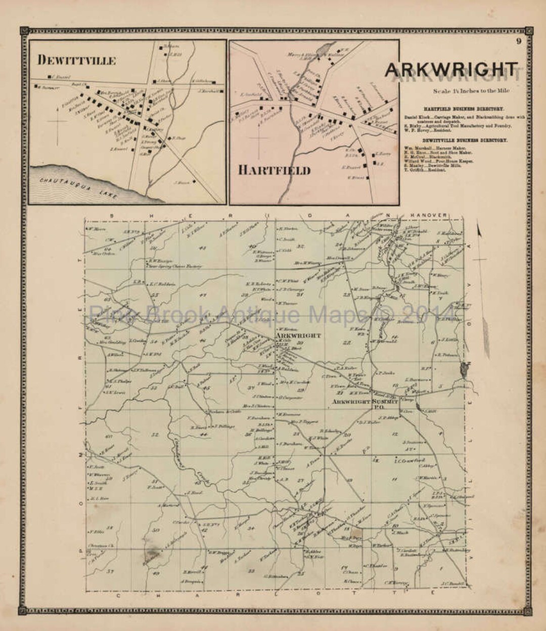 Arkwright Dewittville New York Antique Map Original Decor - Etsy