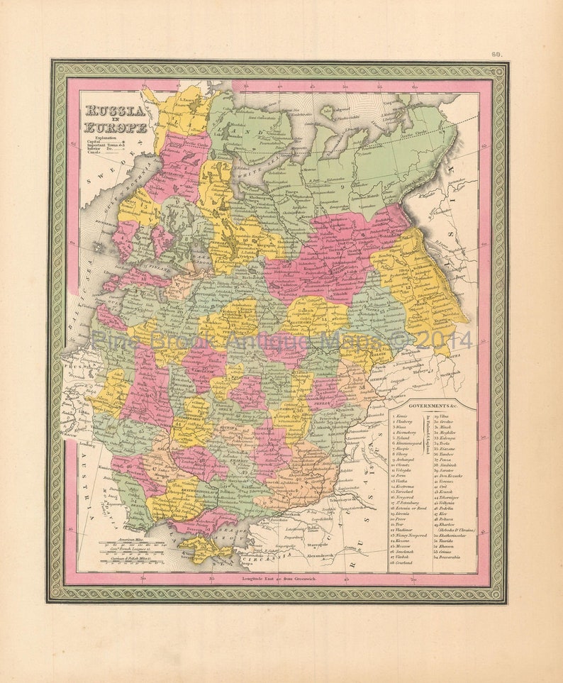 Globes & Maps Russia in Europe Antique Map Original Russian Decor ...