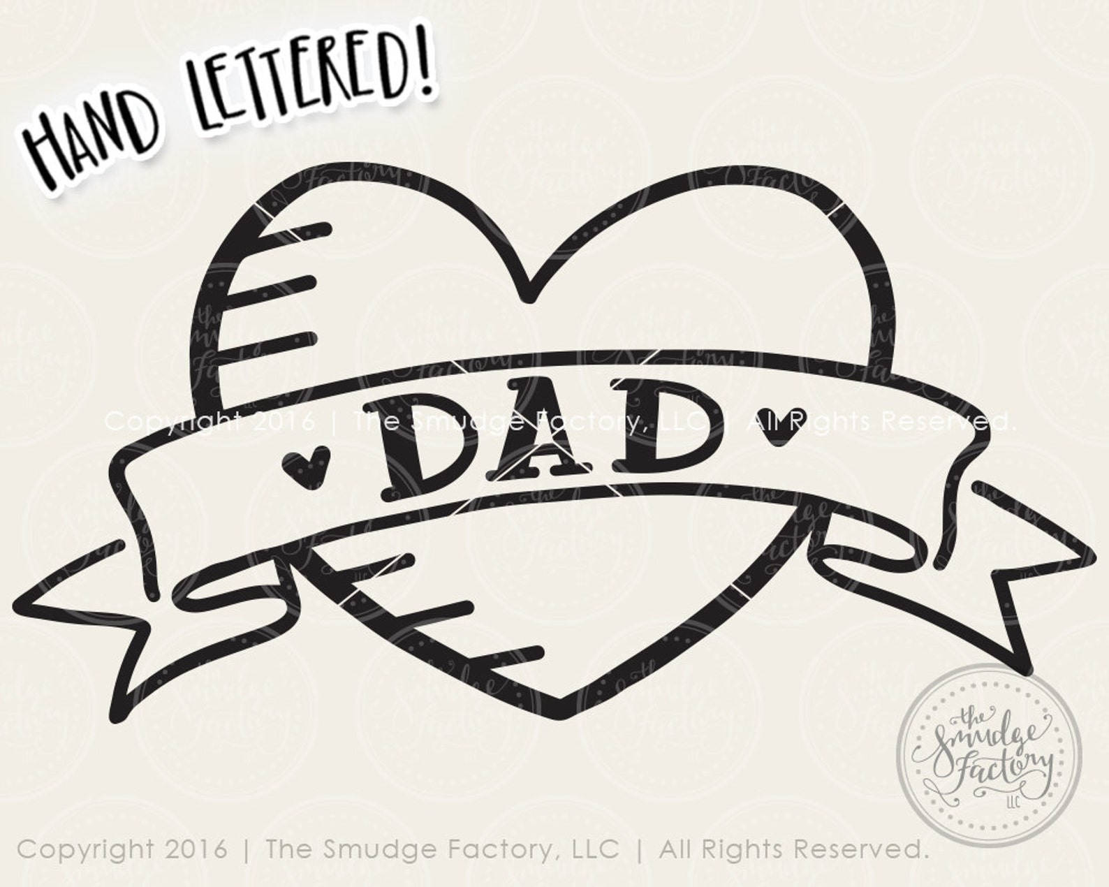 Dad Heart Tattoo SVG Cut File, Hand Lettered Valentine's Day Printable ...