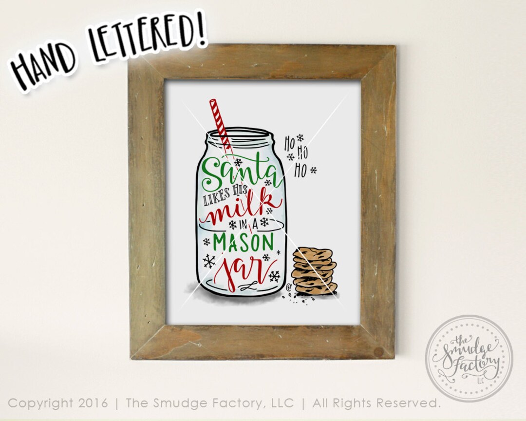Christmas Printable File, Santa's Cookies and Milk, Mason Jar DIY Print ...