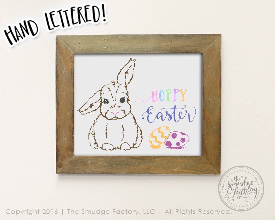 Easter Printable File, Hoppy Easter Egg Bunny, Hand Lettered Wall Art ...