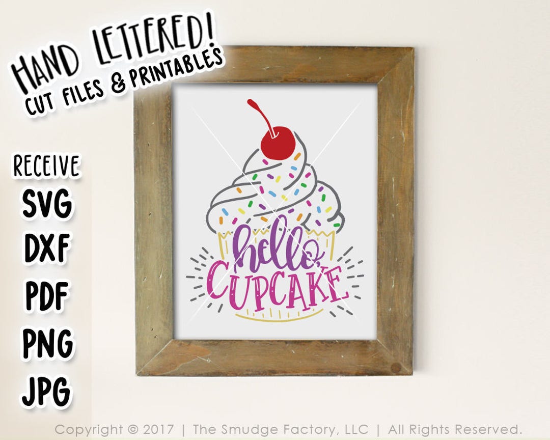 Cupcake Printable, Hello Cupcake, Hand Lettered, Birthday Cake, Party ...