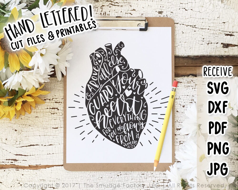 Bible Verse SVG Cut File Heart Printable Guard Your Heart - Etsy