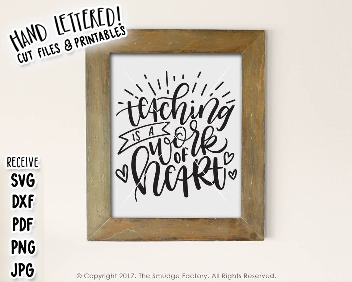Teacher SVG DXF File Teaching is A Work of Heart Hand - Etsy