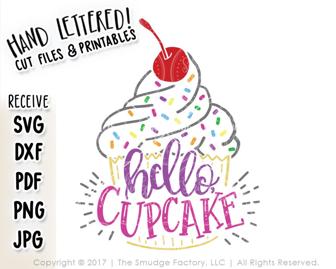 Cupcake Printable, Hello Cupcake, Hand Lettered, Birthday Cake, Party ...