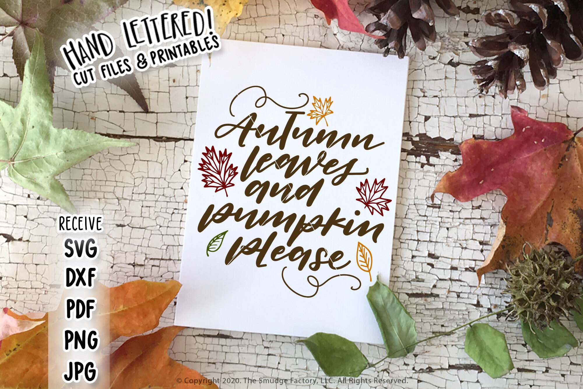 Fall SVG Cut File Autumn Leaves and Pumpkin Please SVG Hand | Etsy
