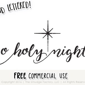 O Holy Night Printable File, DIY Christmas Print, Hand Lettered Clipart ...