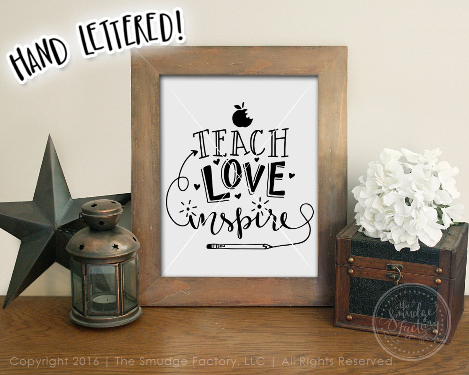Teacher Printable File Teach Love Inspire DIY Wall Art | Etsy