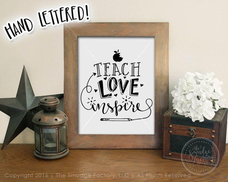 Teacher Printable File Teach Love Inspire DIY Wall Art - Etsy