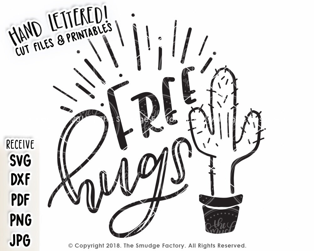 Cactus SVG Free Hugs Print Prickly Cactus Silhouette SVG - Etsy