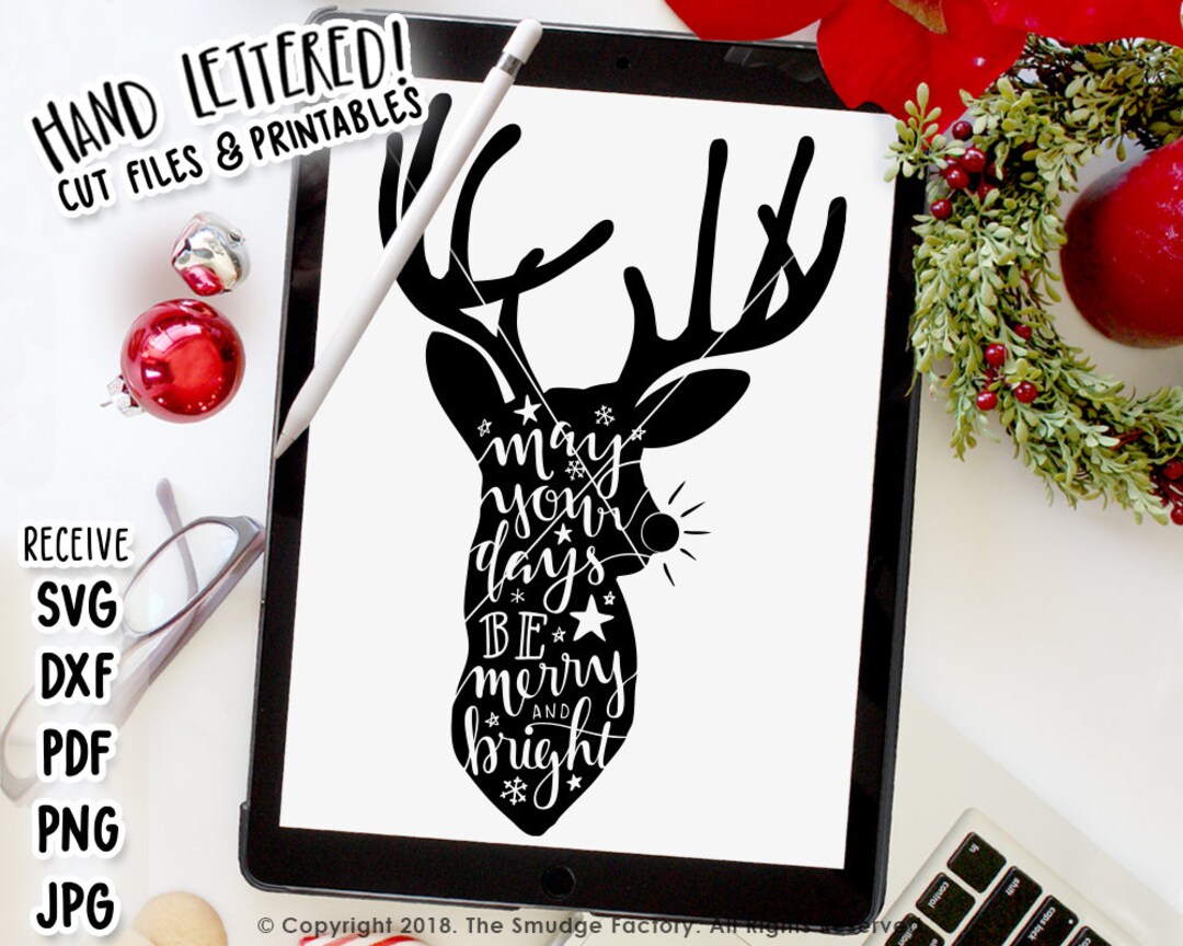 Reindeer SVG Cut File, Deer SVG, Merry and Bright, Silhouette Cricut ...