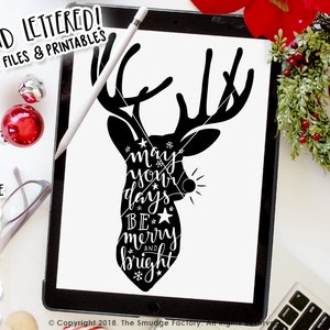 Reindeer SVG Cut File, Deer SVG, Merry and Bright, Silhouette Cricut ...