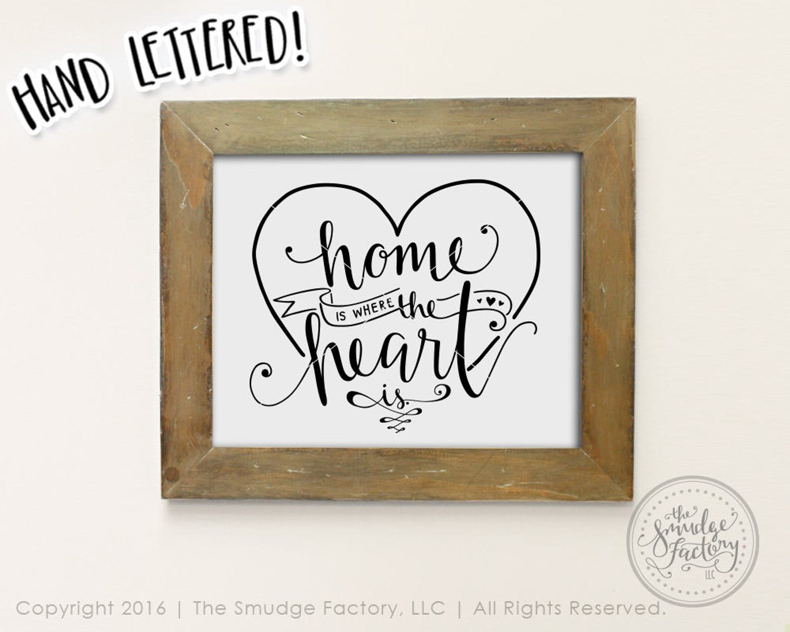 Home Printable File Home is Where the Heart Is Hand Lettered | Etsy