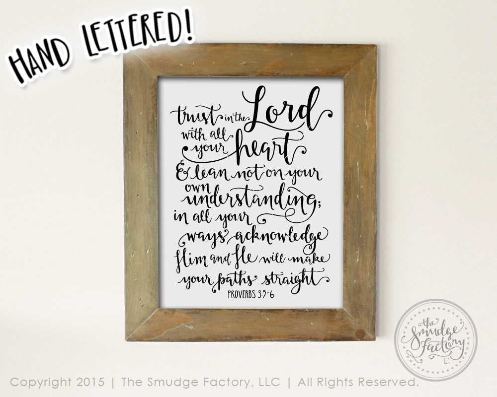 Proverbs 3:5-6 Hand Lettered Bible Verse Print (digital Download) - Etsy
