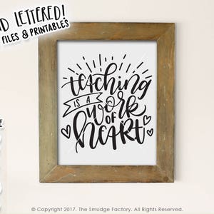 Teacher Printable File, Teaching is A Work of Heart, Hand Lettered ...
