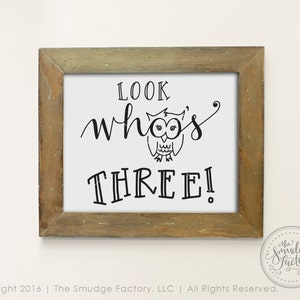 Look Whoo's Three Printable File, Baby Birthday Decor, Baby Party ...