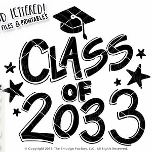 Class of 2033 SVG, Kindergarten SVG Cut File, Hand Lettered, Silhouette ...