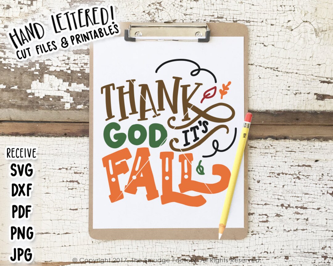 Fall Printable File, Thank God It's Fall, Hello October, Hand Lettered ...
