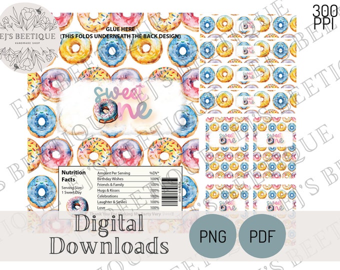 Donut Sweet One Party Wrap Labels, Sweet One Candy Bar Wrap, Donut ...