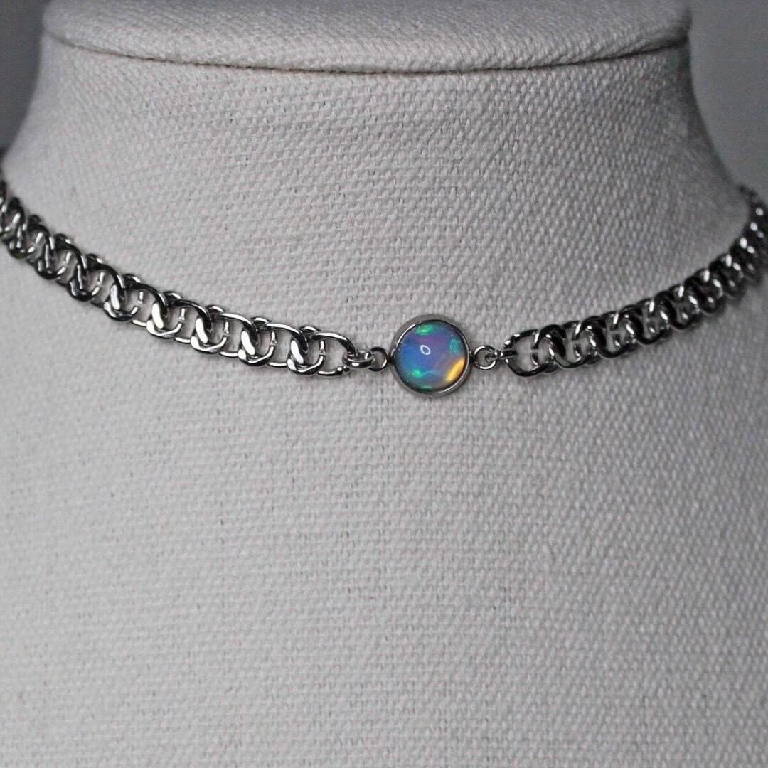 Ethiopian Opal Choker: Stainless Steel Chainmail Necklace - Etsy