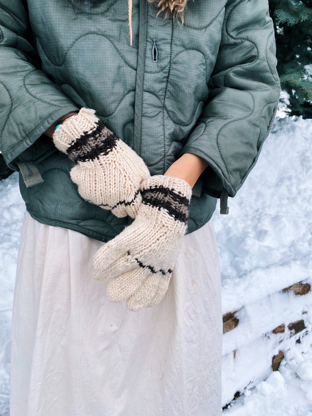 Hand Knit Wool Gloves - Etsy